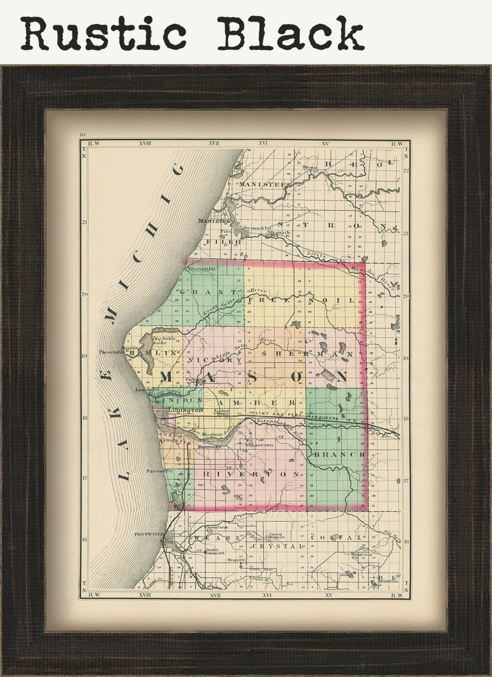 MASON COUNTY Michigan 1873 Map Replica or Genuine Original | Etsy