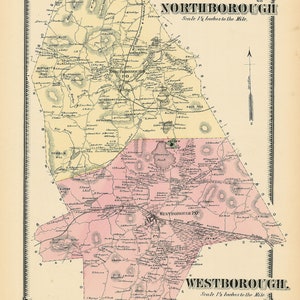 Towns of NORTHBOROUGH and WESTBOROUGH, Massachusetts 1870 Map - Etsy