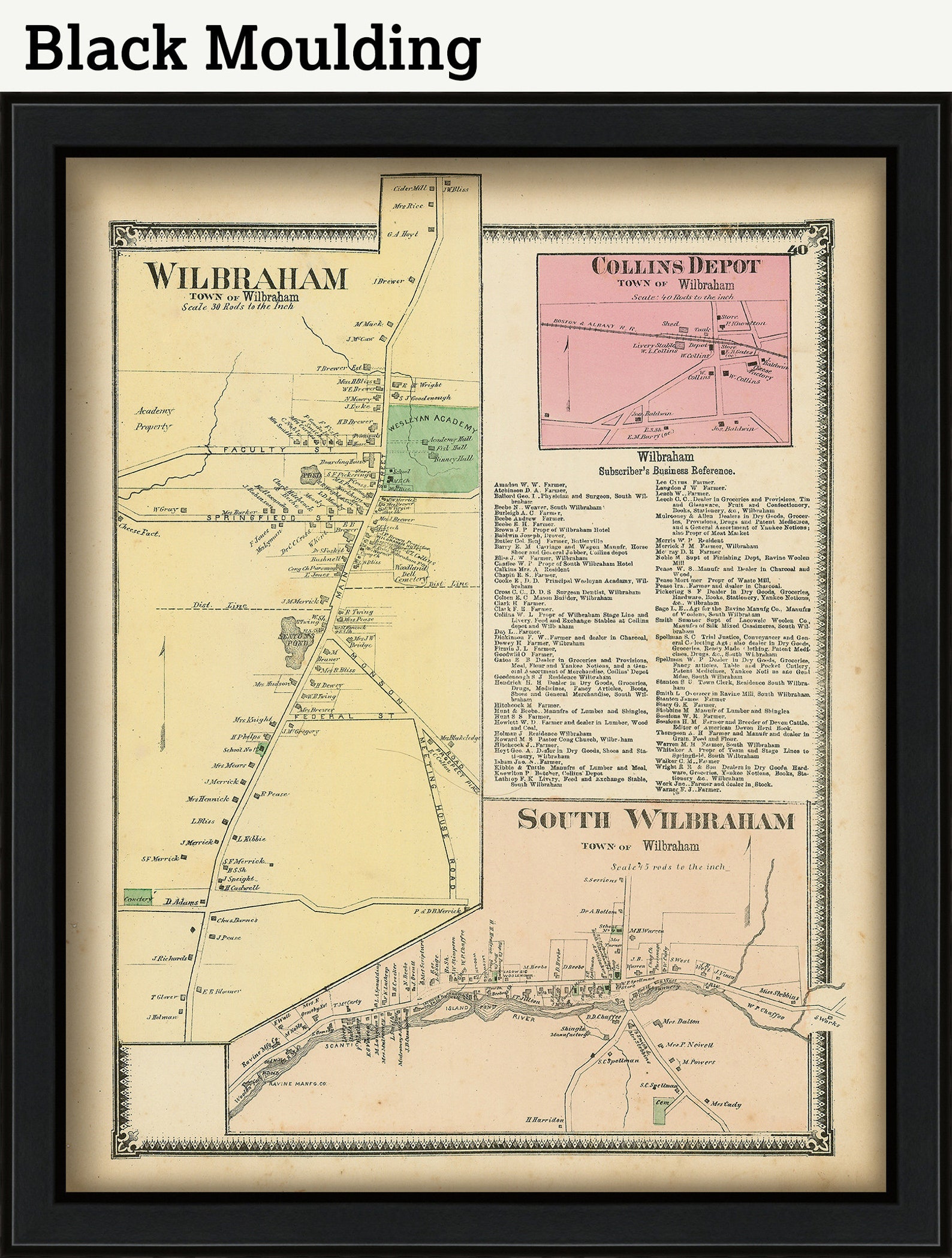 Village of WILBRAHAM Massachusetts 1870 Map | Etsy