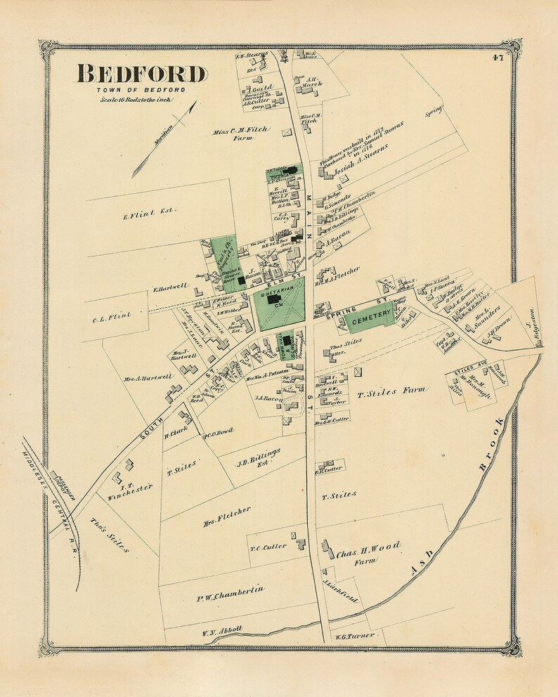 Villages of BEDFORD Massachusetts 1875 Map Replica or - Etsy