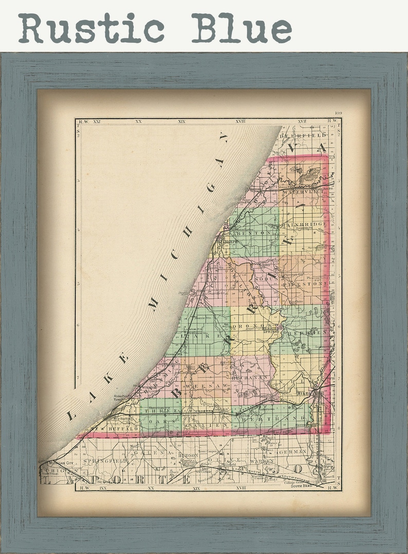 BERRIEN COUNTY Michigan 1873 Map Replica or Genuine - Etsy