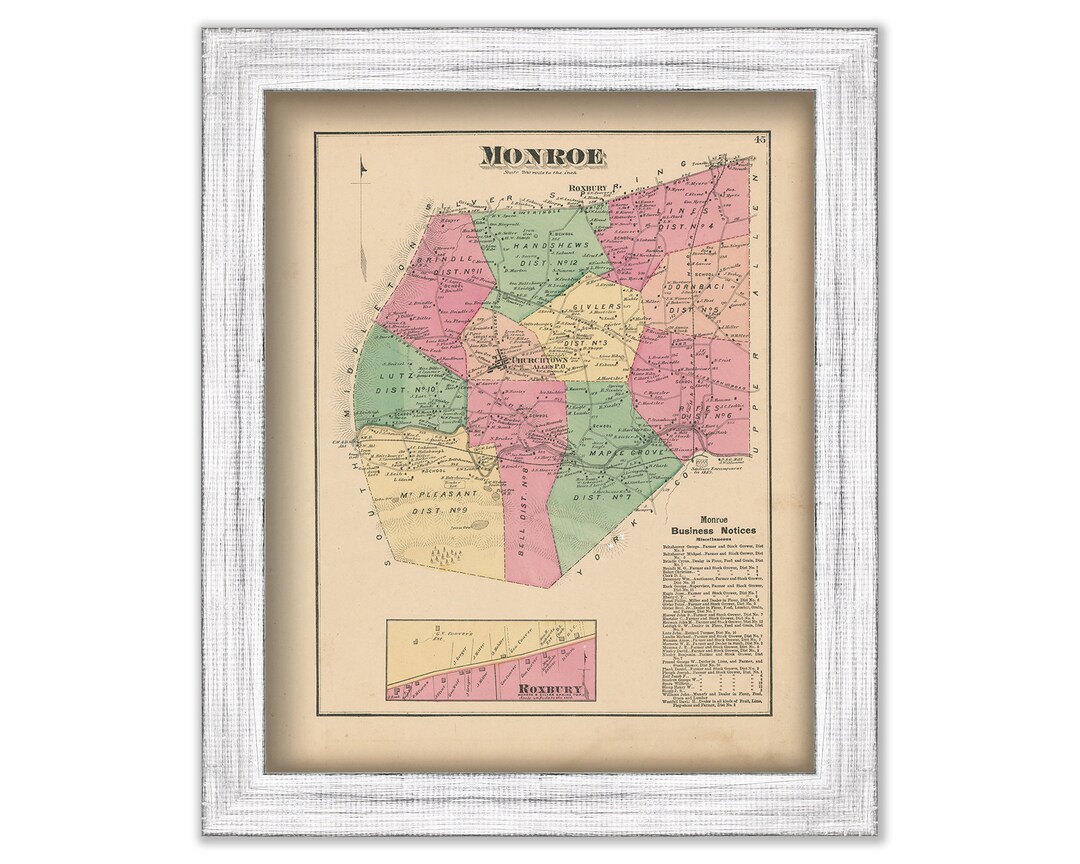 MONROE, Pennsylvania 1872 Map - Replica or Genuine ORIGINAL - Etsy