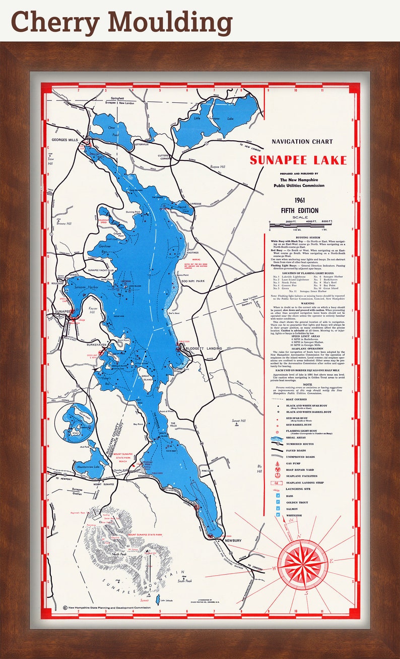 LAKE SUNAPEE New Hampshire 1961 Nautical Chart | Etsy
