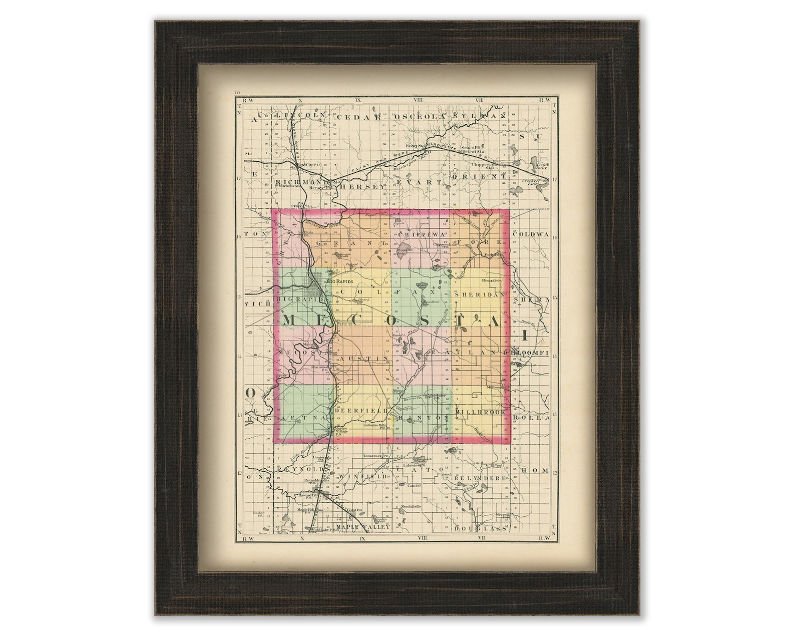 MECOSTA COUNTY, Michigan 1873 Map - Replica or Genuine Original - Etsy