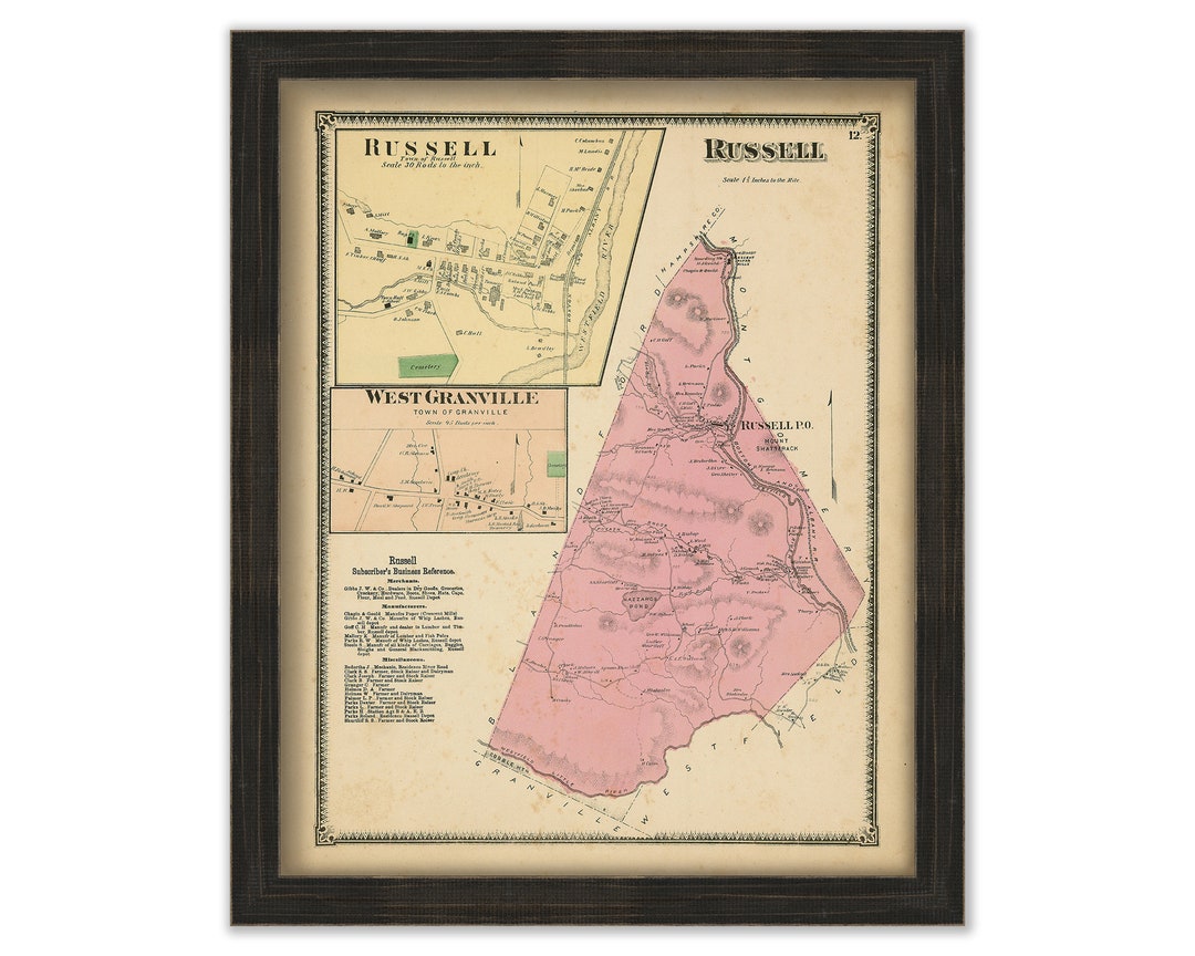 Town of RUSSELL, Massachusetts 1870 Map - Etsy