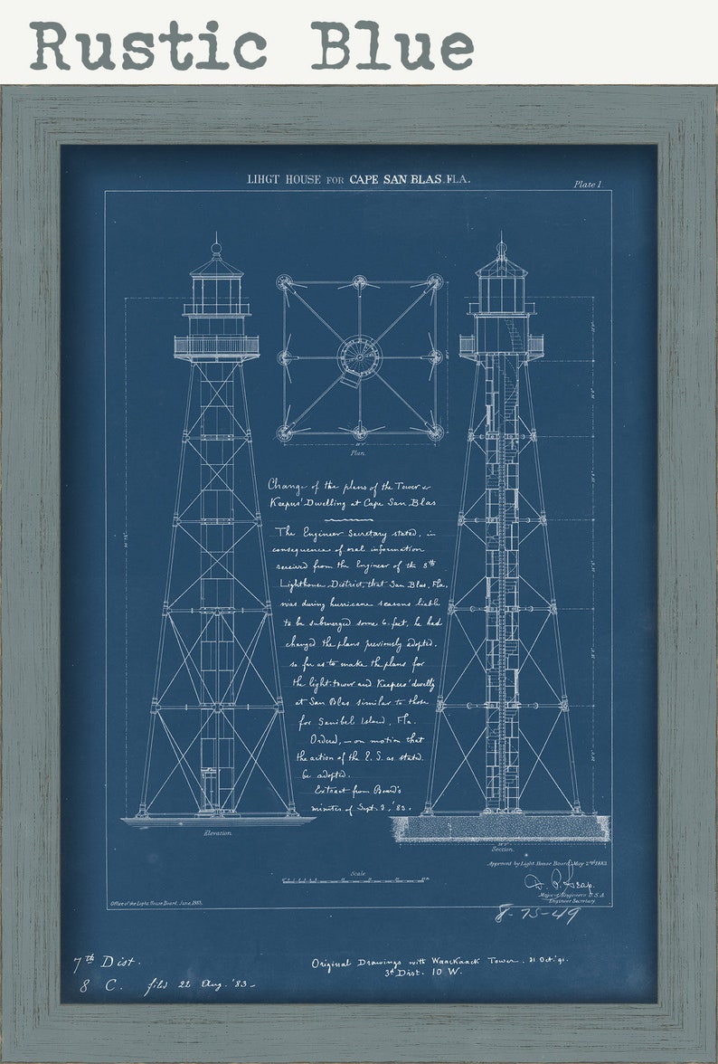 CAPE SAN BLAS Lighthouse Florida Blueprint Drawing and Plan - Etsy