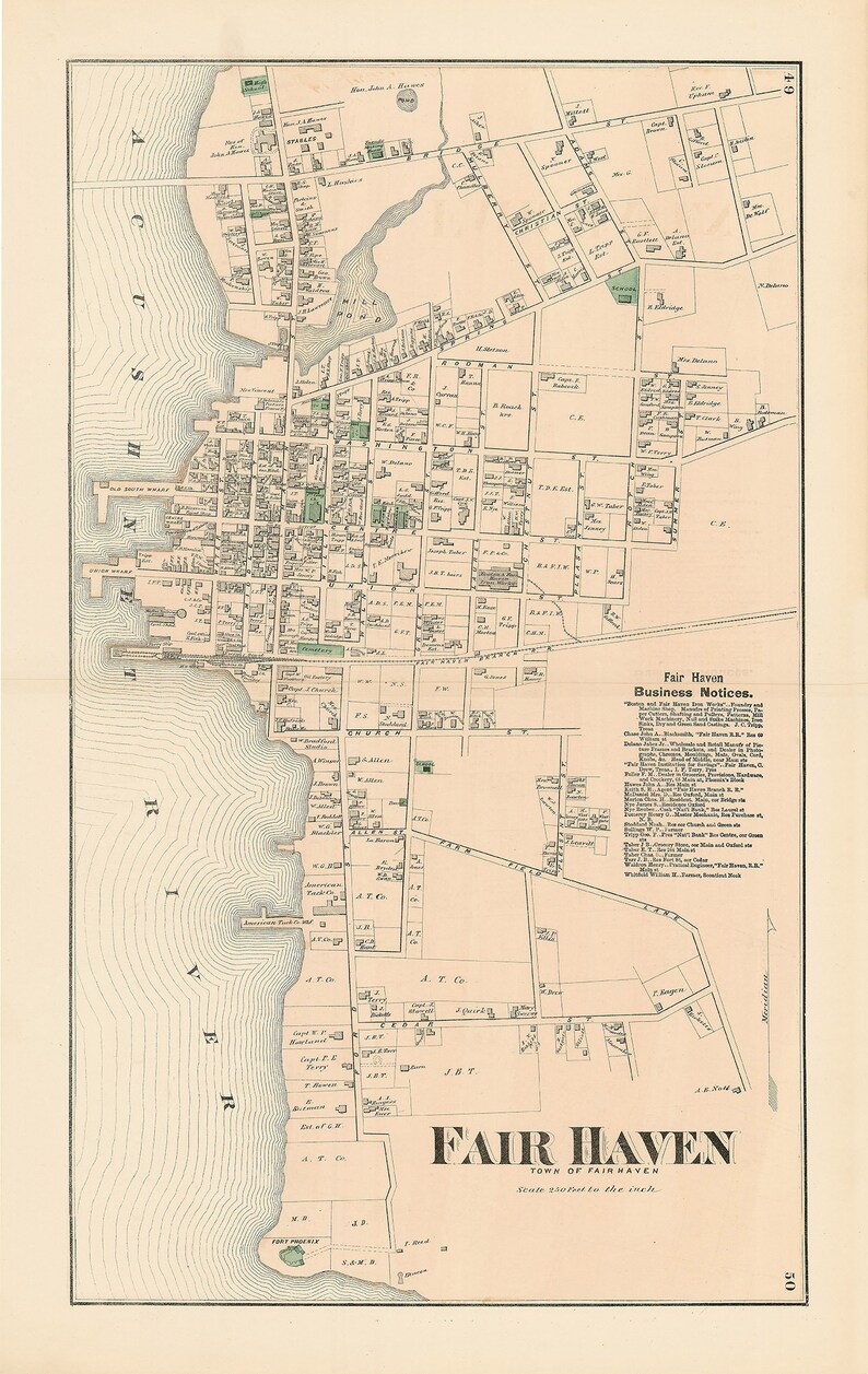 FAIRHAVEN, Massachusetts 1871 Map - Replica or GENUINE ORIGINAL - Etsy