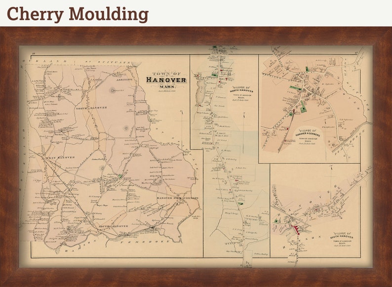 Town of HANOVER and VILLAGES Massachusetts 1879 Map Replica | Etsy