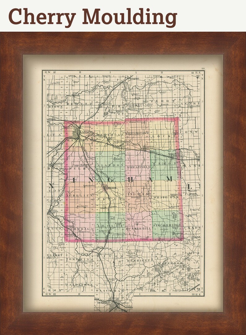 INGHAM COUNTY Michigan 1873 Map Replica or Genuine Original - Etsy