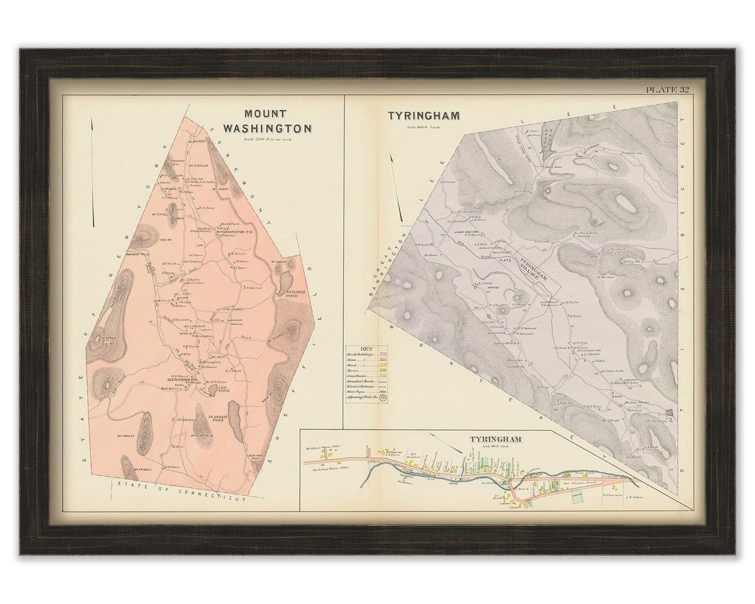 MOUNT WASHINGTON and TYRINGHAM, Massachusetts 1904 Map - Replica or ...