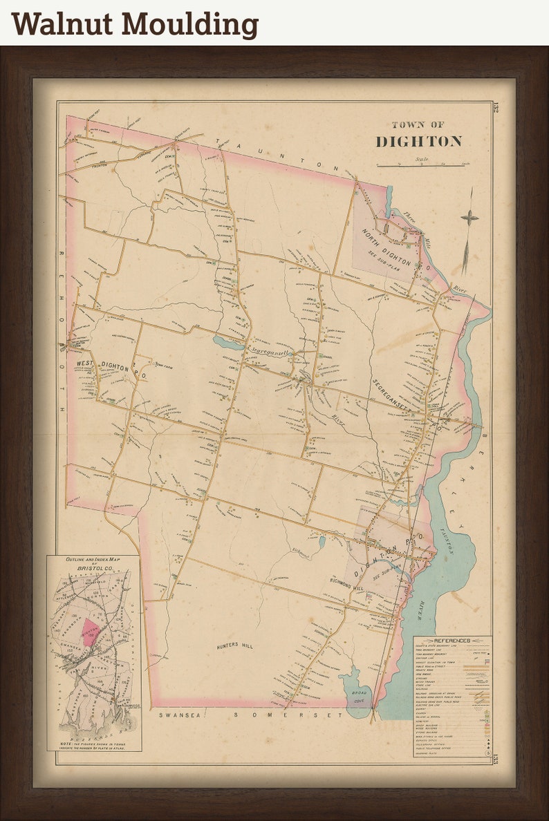 DIGHTON, Massachusetts 1895 Map - Replica or GENUINE Original - Etsy