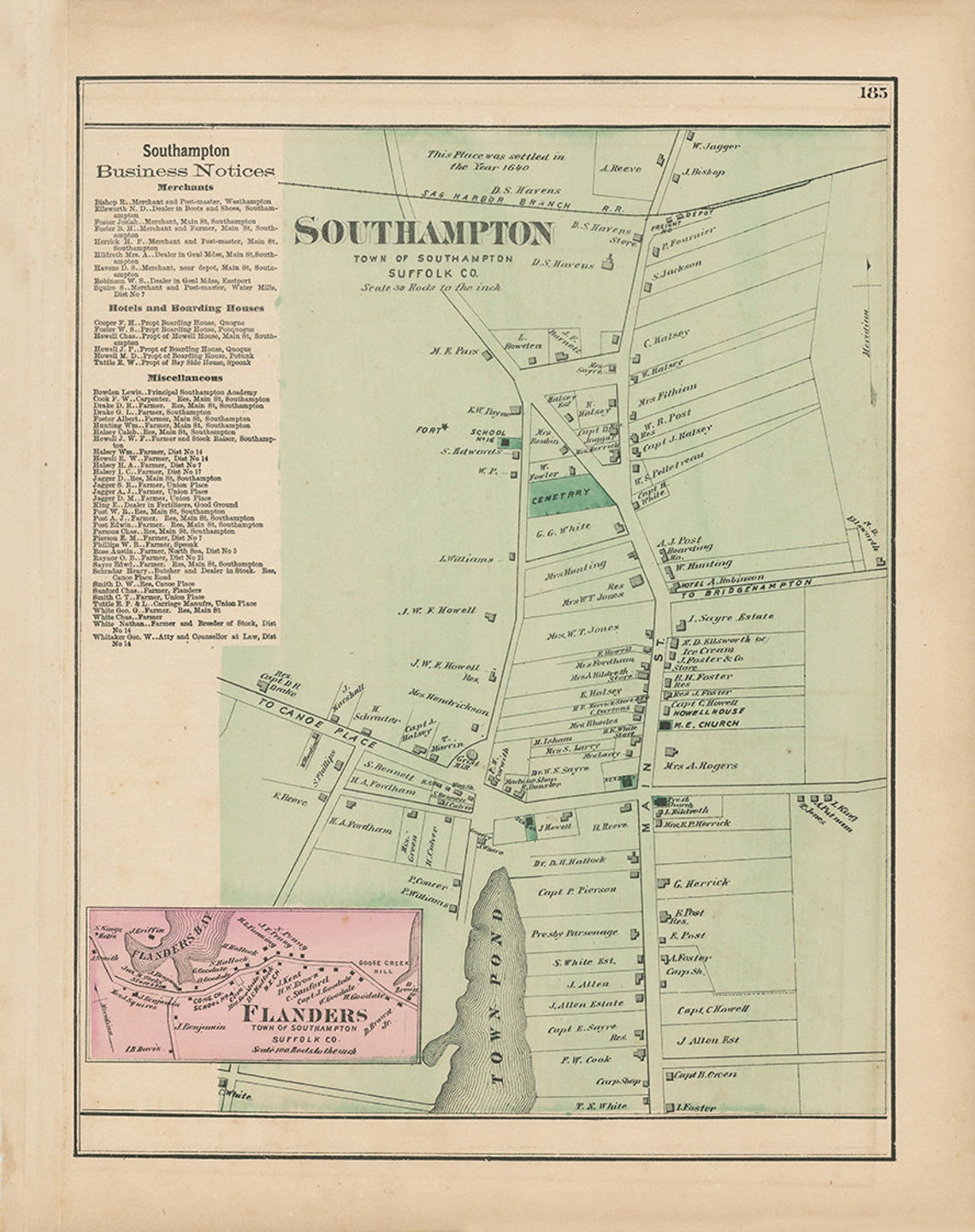 Southampton Village, New York 1873 Map, Replica and GENUINE ORIGINAL - Etsy