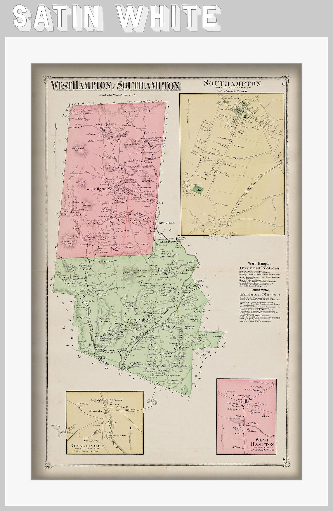 Towns of WESTHAMPTON and SOUTHAMPTON Massachusetts 1873 Map | Etsy