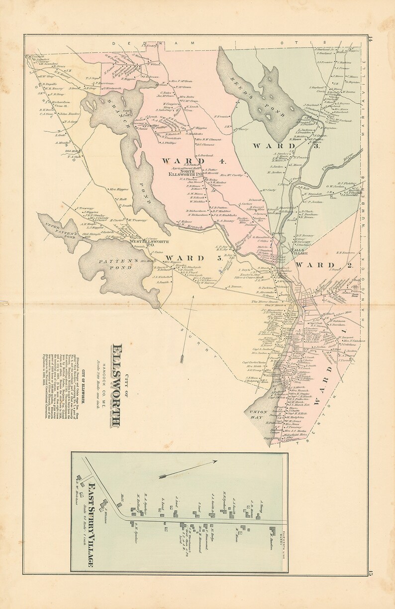 ELLSWORTH, Maine 1881 Map, Replica or Genuine ORIGINAL - Etsy