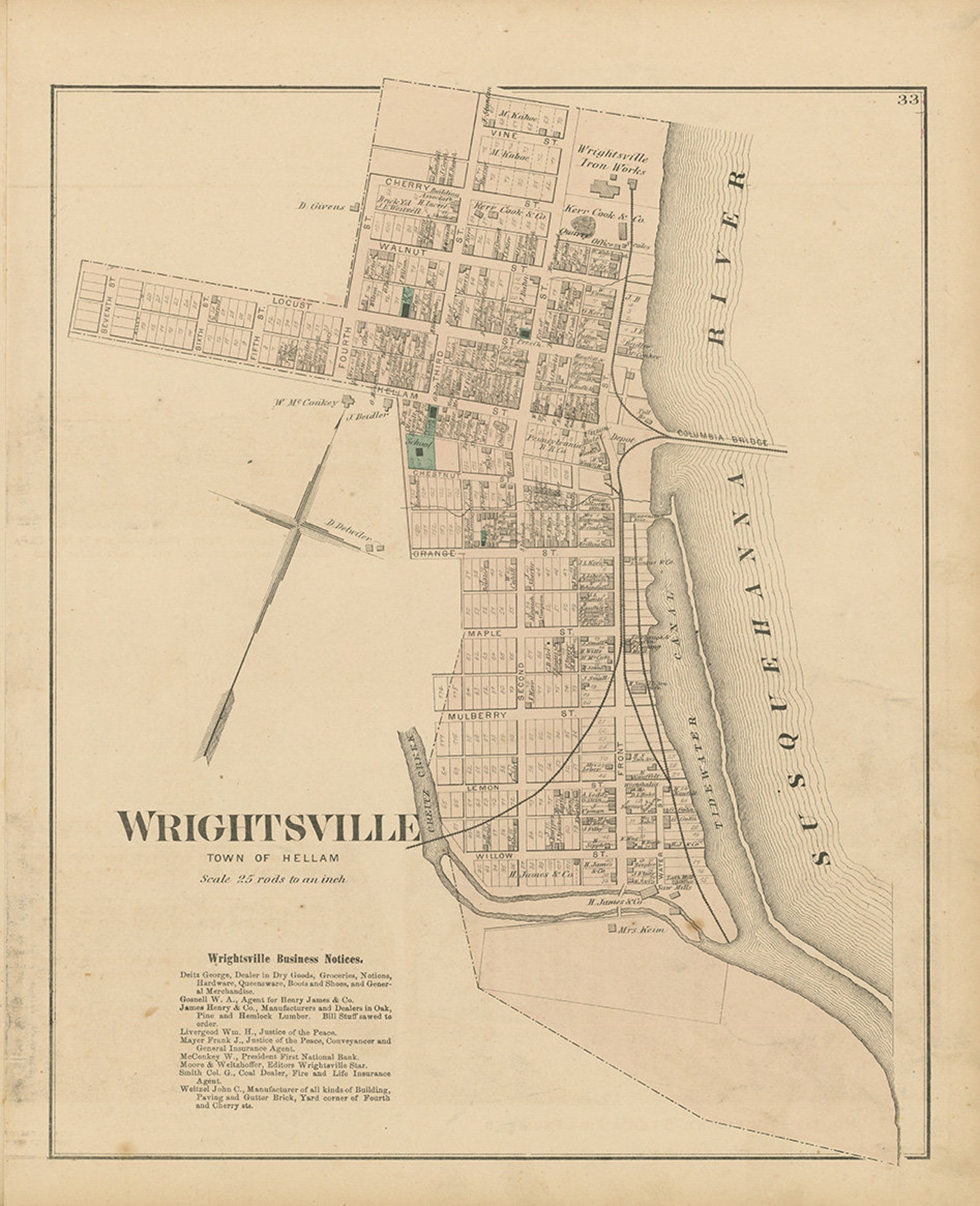 WRIGHTSVILLE Pennsylvania 1876 Map Replica or Genuine | Etsy