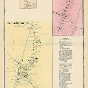 Village of DEERFIELD, Massachusetts 1871 Map Replica or Genuine ...