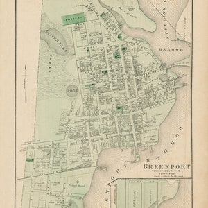 Greenport Village, Southold, New York 1873 Map, Replica and GENUINE ...