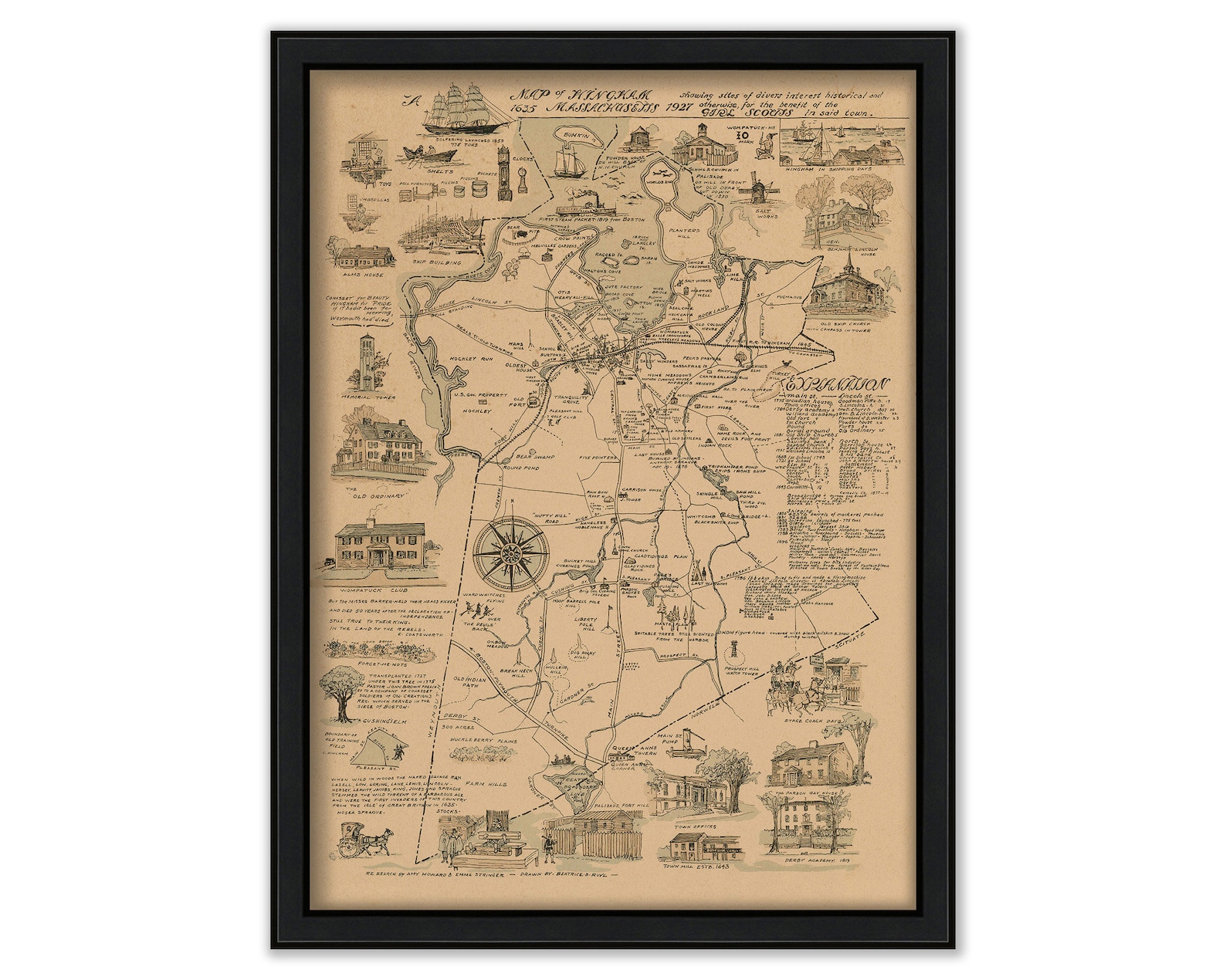 Pictorial Map of HINGHAM, Massachusetts 1635 to 1927 - Etsy