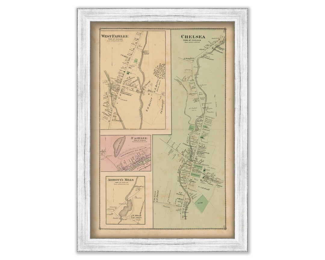 Villages of FAIRLEE and CHELSEA, Vermont 1877 Map - Replica or Genuine ...