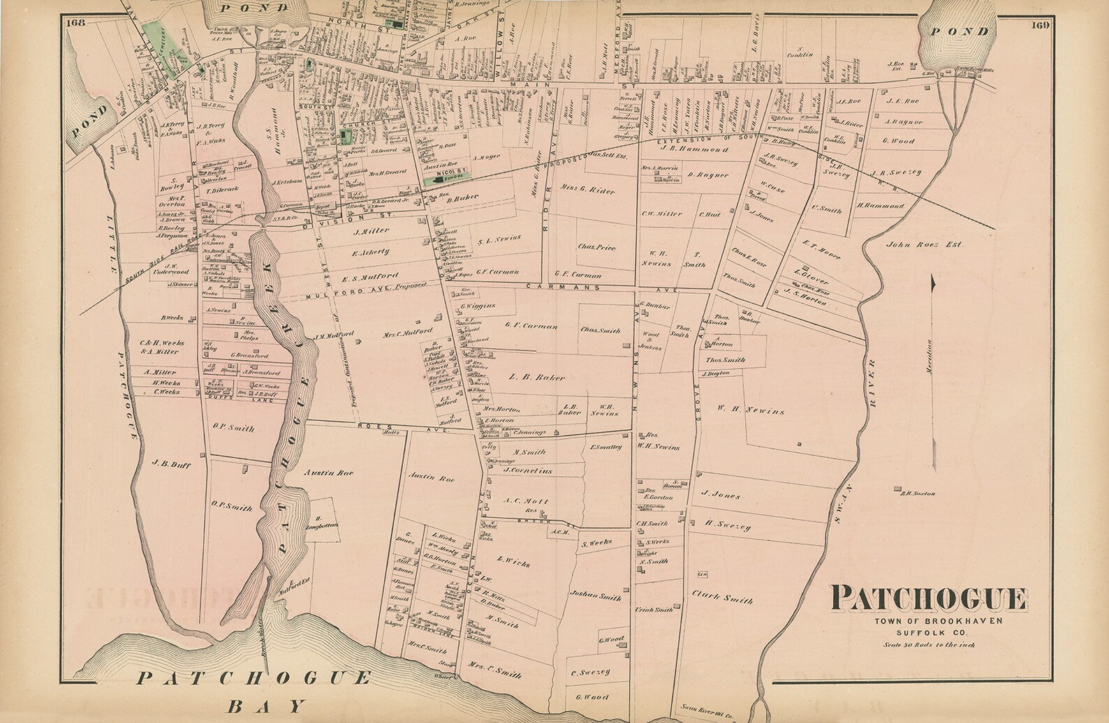 Patchogue Brookhaven New York 1873 Map Replica and GENUINE | Etsy