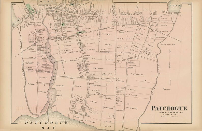Patchogue Brookhaven New York 1873 Map Replica and GENUINE | Etsy