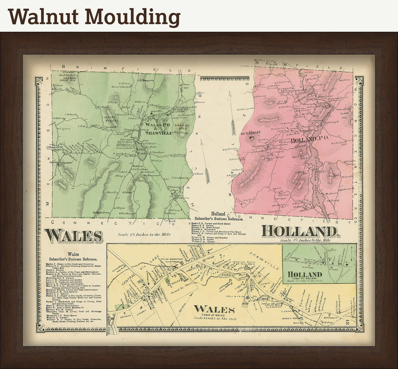 Towns of WALES and HOLLAND Massachusetts 1870 Map | Etsy