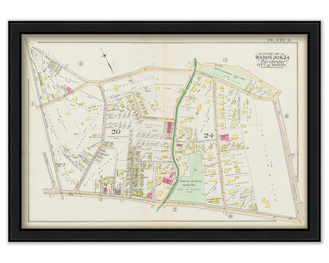 DORCHESTER, Massachusetts 1889 Map, Plate 3 - Edward Everett Square ...