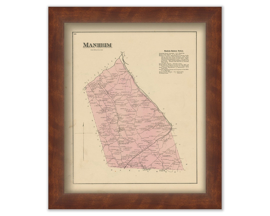 MANHEIM, Pennsylvania 1876 Map - Replica or Genuine ORIGINAL - Etsy