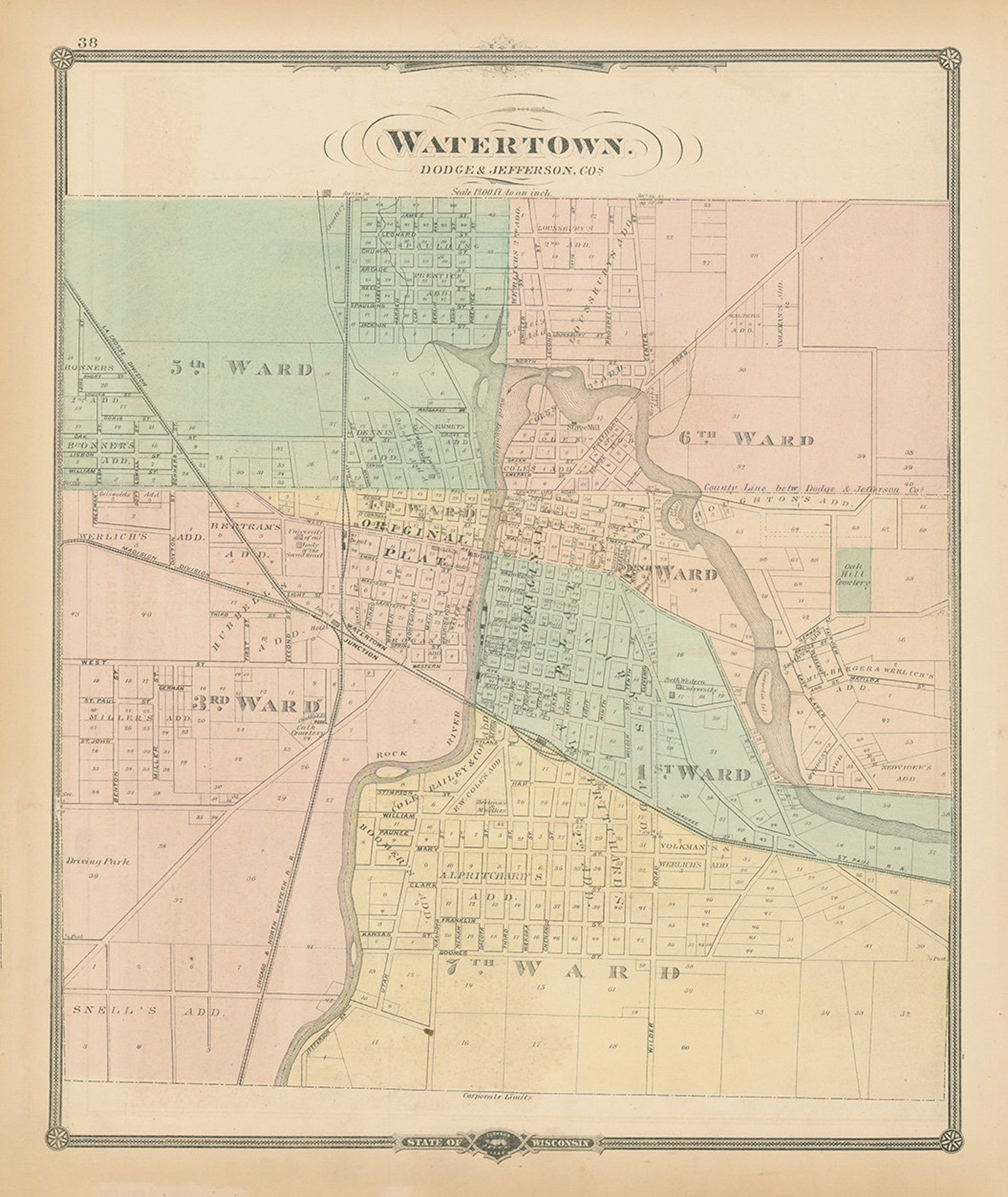 WATERTOWN Wisconsin 1878 Map Replica or Genuine Original - Etsy