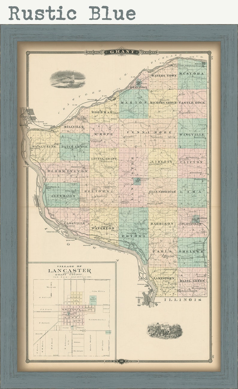GRANT COUNTY Wisconsin 1878 Map Replica or Genuine Original | Etsy