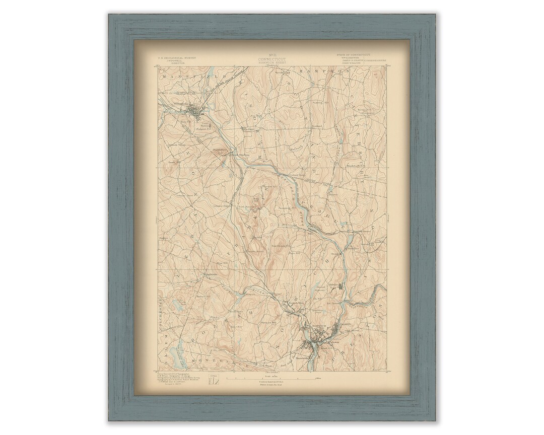 NORWICH, WINDHAM and BOZRAH, Connecticut 1893 Topographic Map - Replica ...