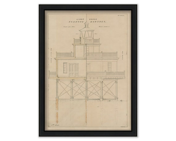 ROANOAKE MARSHES LIGHTHOUSE North Carolina Drawing and Plan | Etsy