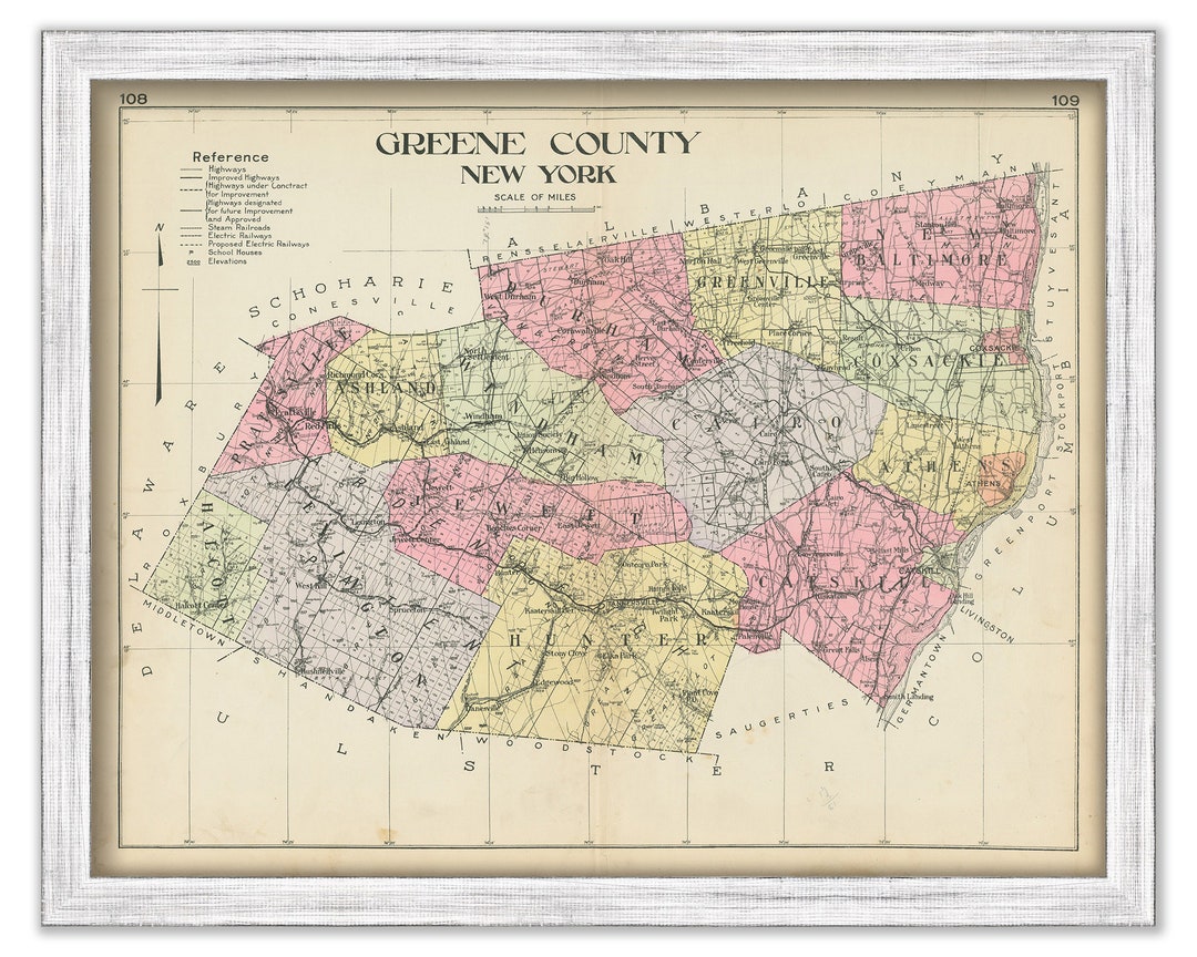 GREEN County, New York 1912 Map, Replica or GENUINE ORIGINAL - Etsy