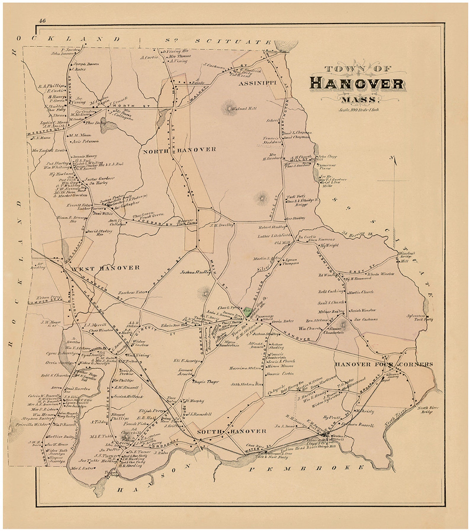 HANOVER Massachusetts 1879 Map Replica or Genuine ORIGINAL - Etsy New ...