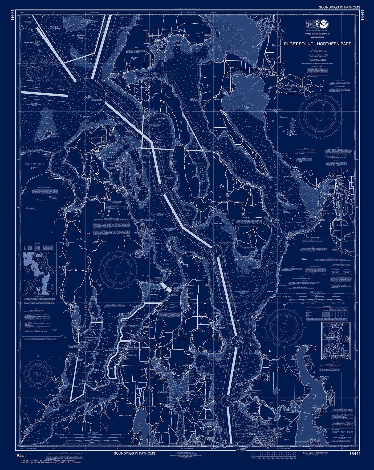 SEATTLE and PUGET SOUND, Washington - Blueprint Nautical Chart ...