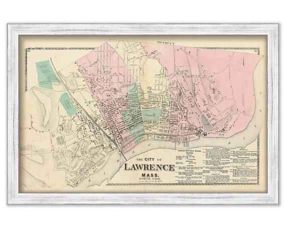City of LAWRENCE North Side Massachusetts 1872 Map Replica | Etsy