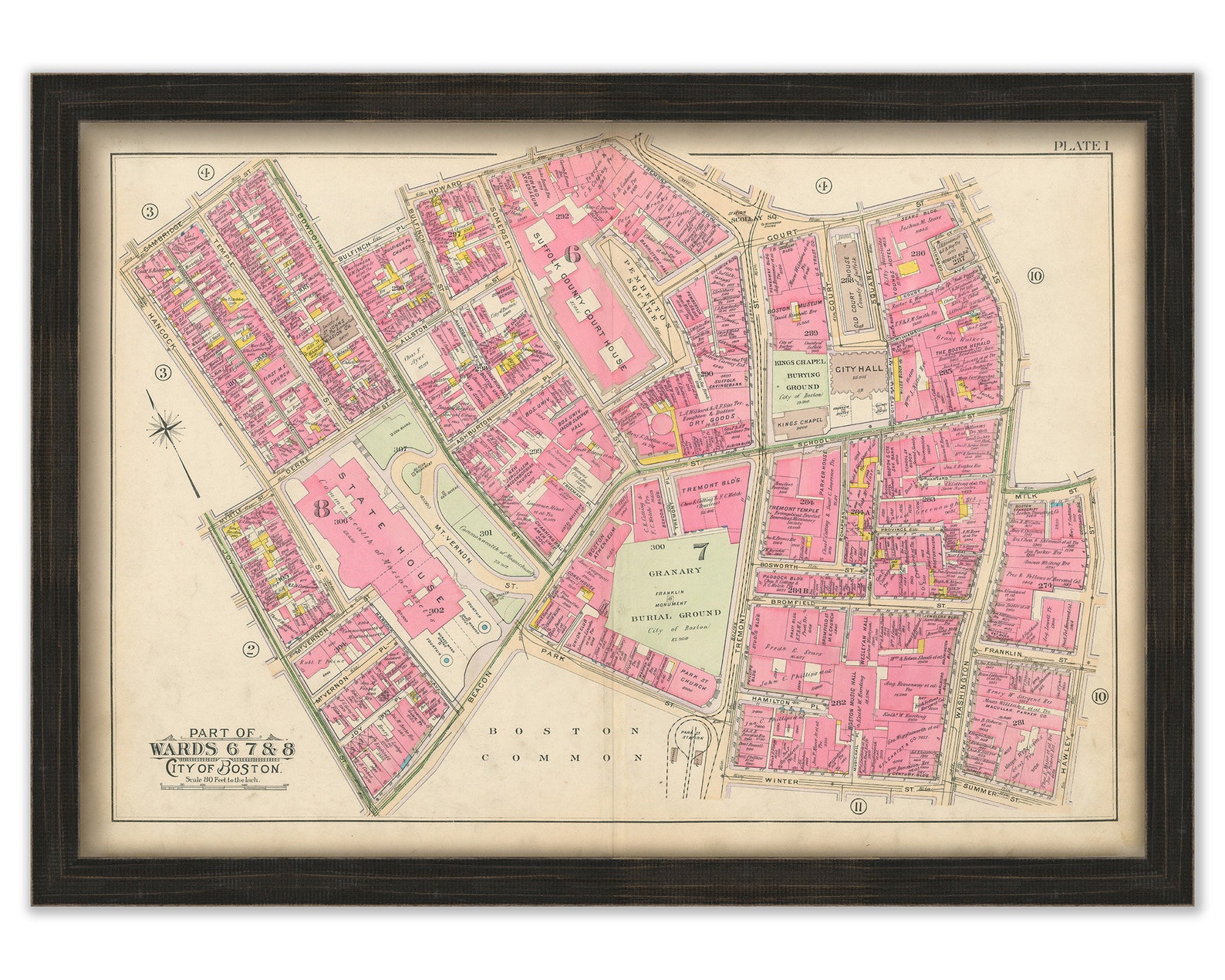 BOSTON 1902 Map Plate 1 State House Scollay Square - Etsy