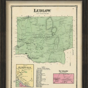Town of LUDLOW, Massachusetts 1870 Map - Etsy