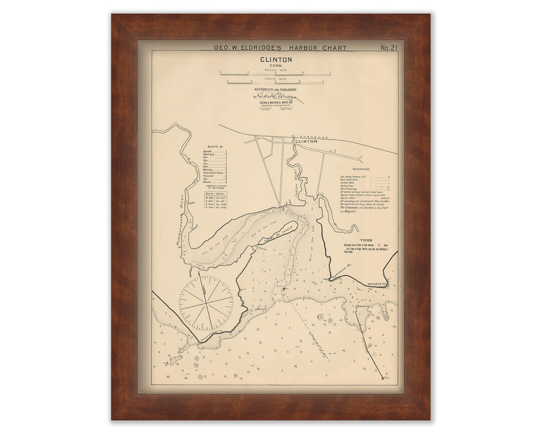 Clinton, Connecticut - Nautical Chart by George W. Eldridge 1901 - Etsy