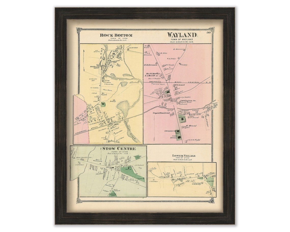 Villages of STOW and WAYLAND Massachusetts 1875 Map | Etsy