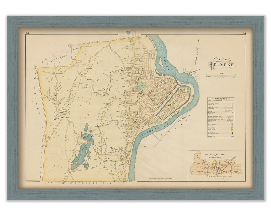 HOLYOKE, Massachusetts 1894 Map - Replica or Genuine ORIGINAL - Etsy