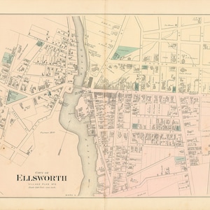 ELLSWORTH, Maine 1881 Map, Replica or Genuine ORIGINAL - Etsy
