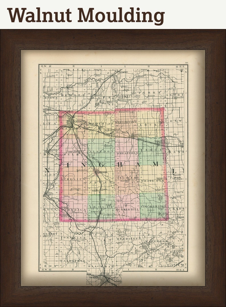 INGHAM COUNTY, Michigan 1873 Map - Replica or Genuine Original - Etsy