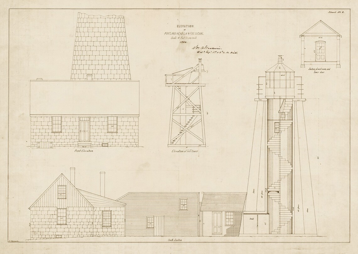 PORTLAND HEAD LIGHTHOUSE Portland Harbor Maine Drawing and - Etsy