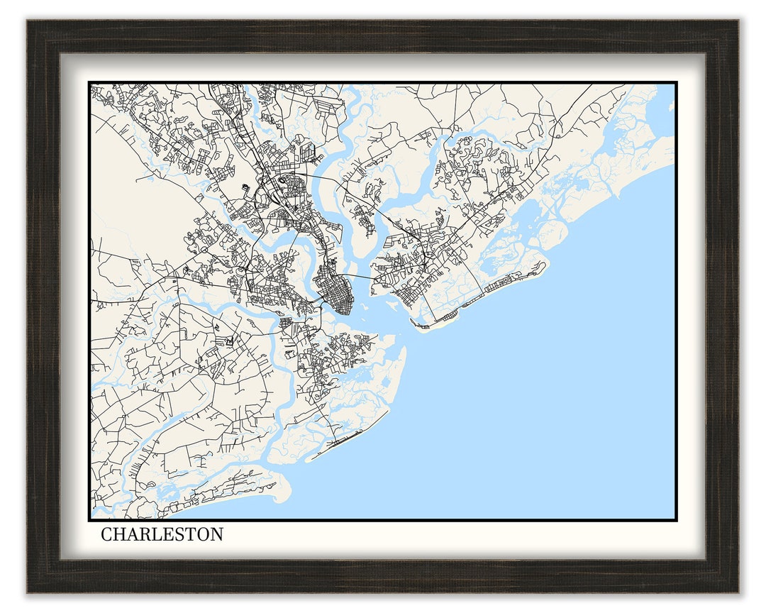 CHARLESTON, South Carolina - Minimalist Map on Blue - Etsy