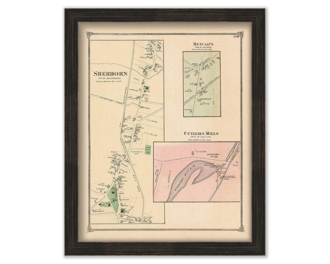 SHERBORN, Massachusetts 1875 Map Replica or Genuine ORIGINAL - Etsy.de