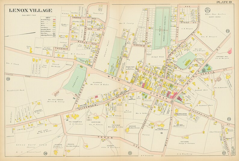 Village of LENOX, Massachusetts 1904 Map - Replica or Genuine ORIGINAL ...