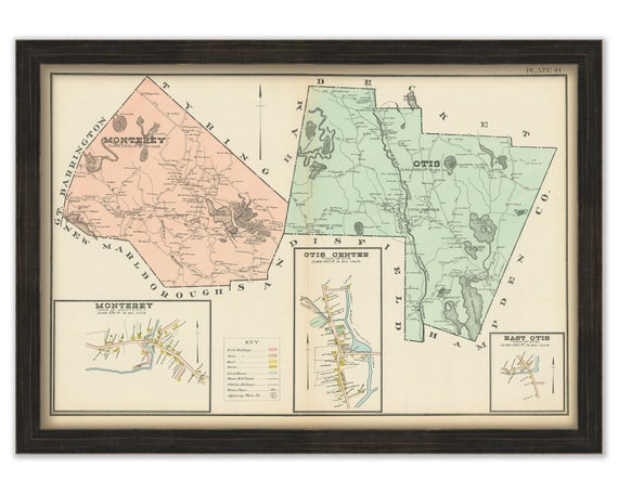 MONTEREY and OTIS Massachusetts 1904 Map Replica or Genuine | Etsy