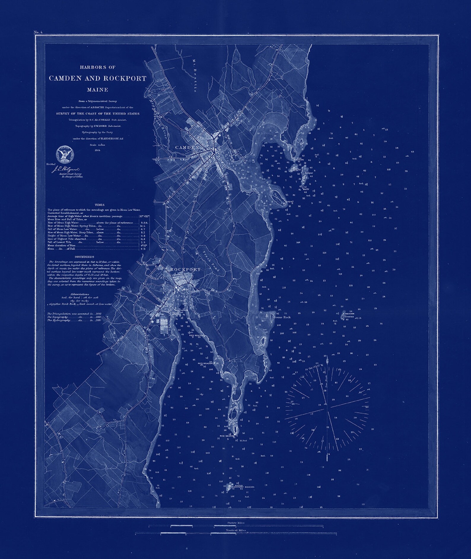 CAMDEN and ROCKPORT HARBORS, Maine - 1864 Nautical Chart Blueprint - Etsy