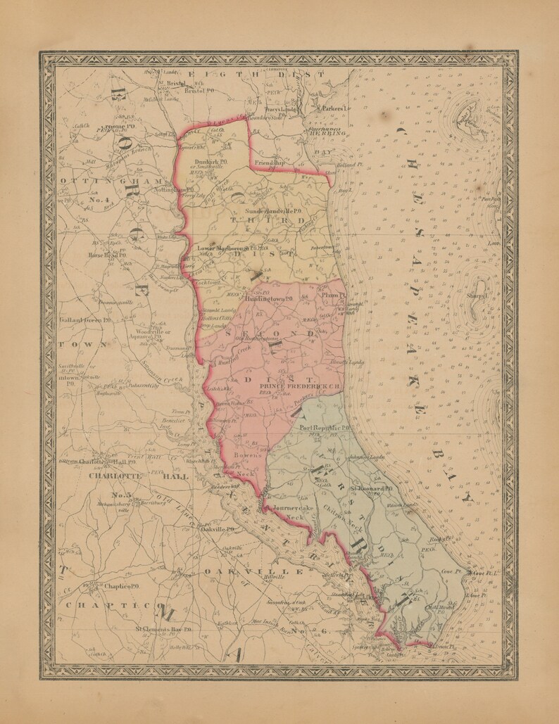 CALVERT COUNTY MARYLAND 1866 Map Replica or Genuine Original - Etsy